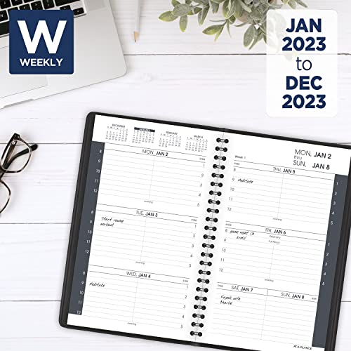 AT-A-GLANCE 2023 Weekly Planner, Hourly Appointment Book, 5" x 8", Small, 12 Months, Black (7007505)