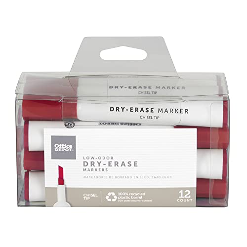 Office Depot® Brand 100% Recycled Low-Odor Dry-Erase Markers, Chisel Point, Red, Pack Of 12