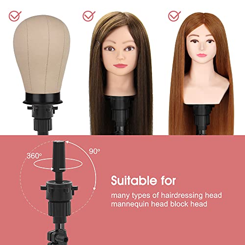 Mannequin Head Stand, Upgrade Foldable Wig Stand Tripod for Cosmetology Hairdressing Training, Metal Adjustable Wig Head Stand with Wig Caps, T-Pins, Comb, Hair Clips