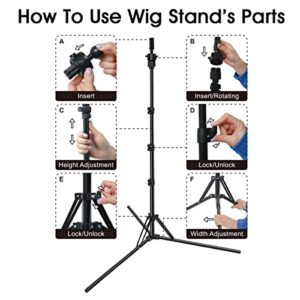 Mannequin Head Stand, Upgrade Foldable Wig Stand Tripod for Cosmetology Hairdressing Training, Metal Adjustable Wig Head Stand with Wig Caps, T-Pins, Comb, Hair Clips