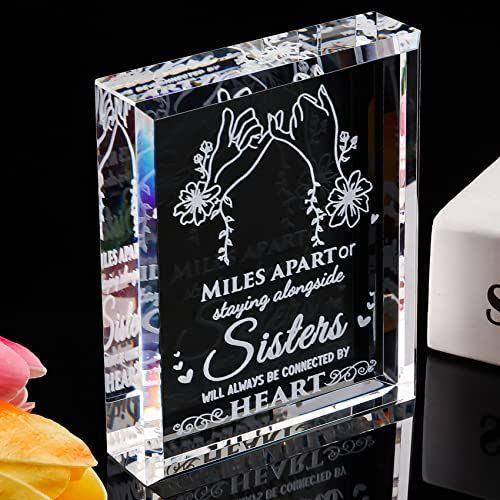 Movdyka Sisters Birthday Gifts from Sister Brother, Laser Engraved Crystal Keepsake Paperweight, Unique Personalized Paper Weight Anniversary Remembrance as Christmas Present