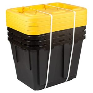 office depot® brand by greenmade® professional storage totes, 12-gallon, black/yellow, pack of 4 totes