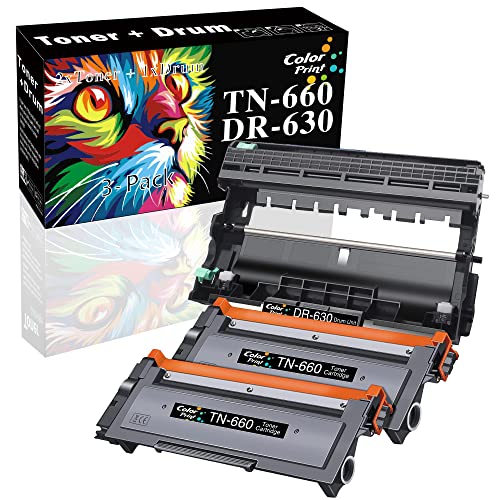 ColorPrint Compatible TN-660 Toner Cartridge DR-630 Drum Unit Replacement for Brother DR630 TN660 Used for HL-L2380DW HL-L2300D HL-L2340DW MFC-L2680W MFC-L2740DW Printer (2Toners+1Drum,Total: 3-Pack)