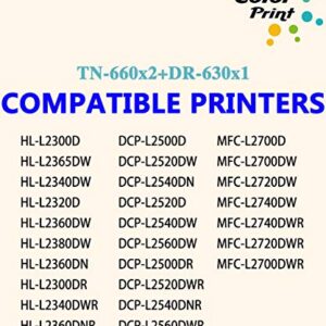 ColorPrint Compatible TN-660 Toner Cartridge DR-630 Drum Unit Replacement for Brother DR630 TN660 Used for HL-L2380DW HL-L2300D HL-L2340DW MFC-L2680W MFC-L2740DW Printer (2Toners+1Drum,Total: 3-Pack)