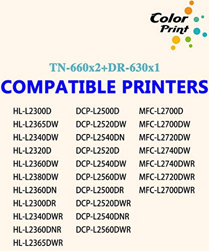 ColorPrint Compatible TN-660 Toner Cartridge DR-630 Drum Unit Replacement for Brother DR630 TN660 Used for HL-L2380DW HL-L2300D HL-L2340DW MFC-L2680W MFC-L2740DW Printer (2Toners+1Drum,Total: 3-Pack)