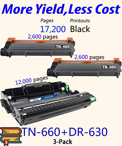 ColorPrint Compatible TN-660 Toner Cartridge DR-630 Drum Unit Replacement for Brother DR630 TN660 Used for HL-L2380DW HL-L2300D HL-L2340DW MFC-L2680W MFC-L2740DW Printer (2Toners+1Drum,Total: 3-Pack)