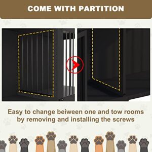 Large Dog Crate Furniture,Wooden Dog Crate Cage with Room Divider and 2 Drawer, Heavy Duty Dog Crate Kennel Furniture for Large and Medium Dog Indoor, Big Dog Crate with 2 Doors, Black