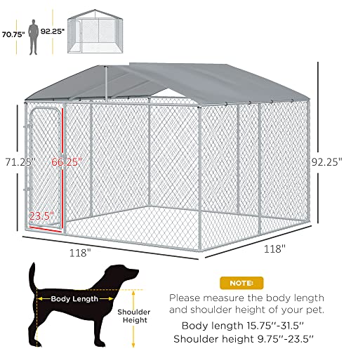 PawHut Dog Kennel Outdoor with Water-Resistant Cover, Steel Exercise Pen with Galvanized Chain Link, Outside Pet Playpen with Secure Lock, 9.8' x 9.8' x 7.7'