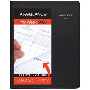 at-a-glance 2023 weekly planner, quarter-hourly appointment book, 7″ x 8-3/4″, medium, telephone/address pages, black (7095105)