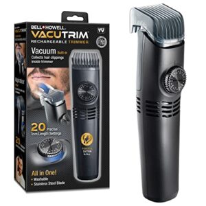 bell+howell vacutrim professional vacuum hair trimmer with powerful suction rechargeable shaver for mens beard mustache sideburn ultra sharp stainless blade cordless hair clipper as seen on tv