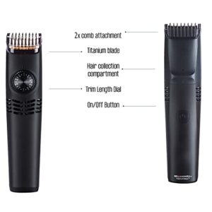 Bell+Howell Vacutrim Professional Vacuum Hair Trimmer with Powerful Suction Rechargeable Shaver for Mens Beard Mustache Sideburn Ultra Sharp Stainless Blade Cordless Hair Clipper As Seen On TV