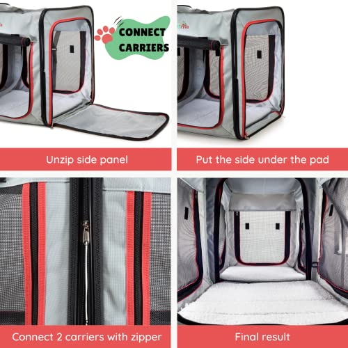 Double Pet Carrier for Cats and Dogs – Use Individually or Zip Together for Large Travel Pet Carrier – Lightweight Connect Carrier – Compact – Carry Case Included