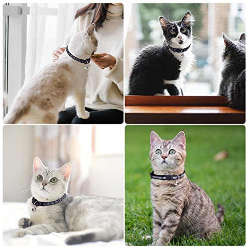 Nobleza Kitten Collar with Bell, 2 Pack Breakaway Cat Collars with Safe Quick Release Buckle, Paw Print & Strip Reflective Adjustable Soft Pet Collar for Small Medium Kitty Cats