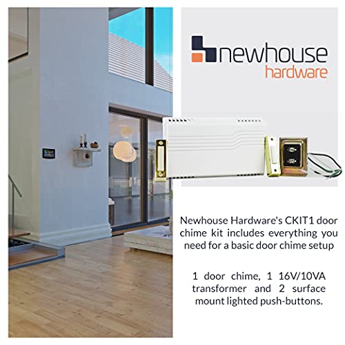 Newhouse Hardware CKIT1 Two Note Electric Door Bell Chime Kit w/ 16V/10VA Transformer & Surface Mount Lighted Push Buttons, White