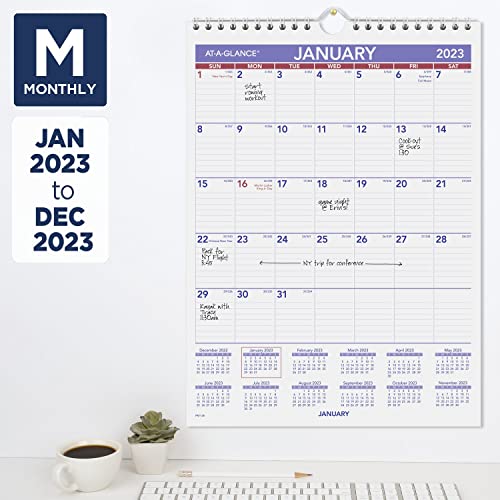 AT-A-GLANCE 2023 Wall Calendar, 8" x 11", Small, Ruled Blocks, Spiral Bound, Monthly (PM128)