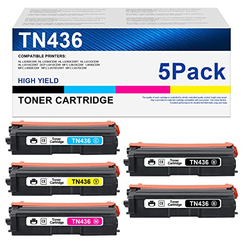 MSOTFUN Compatible TN436 Super High-Yield Toner Cartridge Replacement for Brother TN436 TN-436 MFC-L8900 L9570 HL-L8360 L9310 Printer (Black Cyan Yellow Magenta,5-Pack)