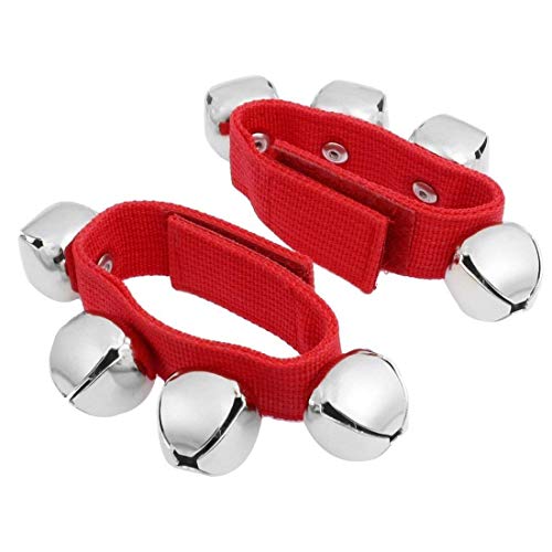 Coolrunner 2pcs/4pcs Band Wrist Bells Christmas Musical Tambourine Wrist Shaking Jingle Bells Percussion Orchestra Rattles (Red)