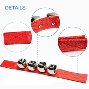 Coolrunner 2pcs/4pcs Band Wrist Bells Christmas Musical Tambourine Wrist Shaking Jingle Bells Percussion Orchestra Rattles (Red)