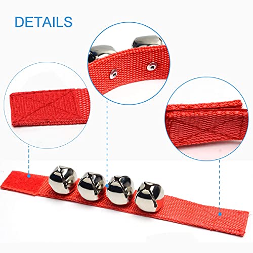 Coolrunner 2pcs/4pcs Band Wrist Bells Christmas Musical Tambourine Wrist Shaking Jingle Bells Percussion Orchestra Rattles (Red)