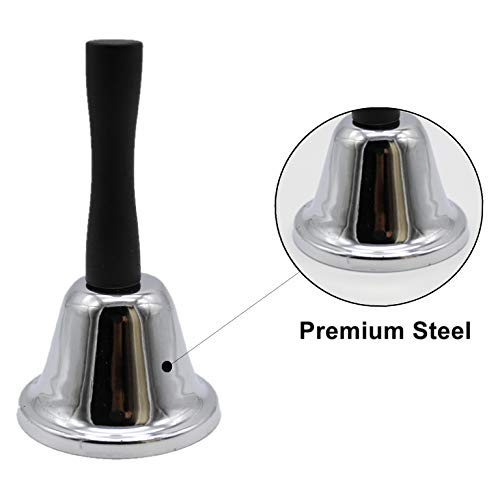 Pack of 2, Stainless Steel Hand Bell and Call Bell, Futu 3 Inch Hand Bell and 3.3 Inch Diameter Desk Bell Service Bell for Hotels, Schools, Restaurants, Reception Areas, Hospitals, Warehouses