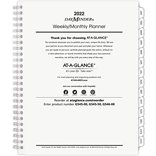 AT-A-GLANCE 2023 Weekly & Monthly Planner Refill for G545 Line Planners, DayMinder, 7" x 8-3/4", Medium, Monthly Tabs, Executive (G54550)