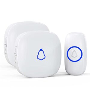 secrui wireless doorbell, mini door bell with 58 chimes 5 volume levels, 1 waterproof button 2 plug in receiver, white doorbell with led blue light for home/classroom/office