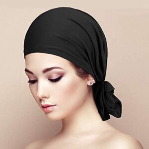 4 Pieces Slip-On Pre-Tied Head Scarves Women Headwear Turban Beanie Caps Head Wrap Headscarf for Women Girls (Grey, Camel, Navy Blue, Black)