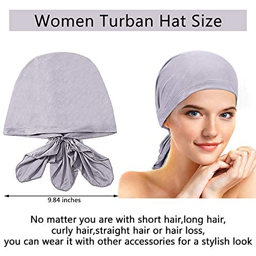 4 Pieces Slip-On Pre-Tied Head Scarves Women Headwear Turban Beanie Caps Head Wrap Headscarf for Women Girls (Grey, Camel, Navy Blue, Black)