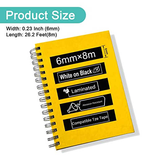 NineLeaf 2 Pack Compatible for Brother TZe-315 TZe315 TZ-315 TZ315 Label Tape 6mm 1/4'' 0.23'' White on Black Standard Laminated Labeling Work with P-Touch PT-D210 PTD400AD PTH110 PT-D600 Label Maker