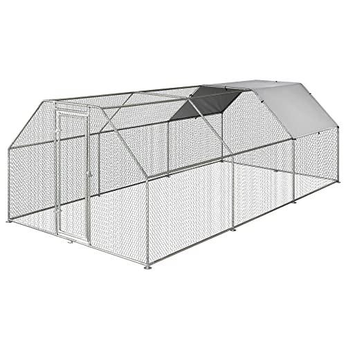 PawHut 18.5' Metal Chicken Coop Run with Roof, Walk-in Chicken Coop Fence, Chicken House Chicken Cage Outdoor Chicken Pen Hen House