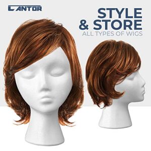 Cantor 12" Styrofoam Wig Head - Tall Female Foam Mannequin Wig Stand and Holder - Style, Model And Display Hair, Hats and Hairpieces - For Home, Salon and Travel