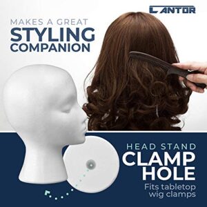 Cantor 12" Styrofoam Wig Head - Tall Female Foam Mannequin Wig Stand and Holder - Style, Model And Display Hair, Hats and Hairpieces - For Home, Salon and Travel