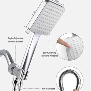 GRICH High Pressure Shower Head with Handheld, 6 Spray Modes/Settings Detachable Shower Head with Stretchable 59" 304 Stainless Steel Hose and Multi Angle Adjustable Shower Bracket