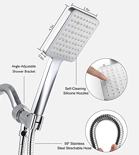 GRICH High Pressure Shower Head with Handheld, 6 Spray Modes/Settings Detachable Shower Head with Stretchable 59" 304 Stainless Steel Hose and Multi Angle Adjustable Shower Bracket