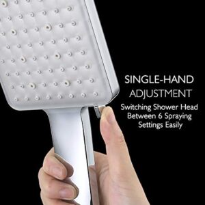 GRICH High Pressure Shower Head with Handheld, 6 Spray Modes/Settings Detachable Shower Head with Stretchable 59" 304 Stainless Steel Hose and Multi Angle Adjustable Shower Bracket