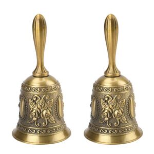 suwimut 2 pack hand bell, multi-purpose brass service call bell for wedding decoration, school, church, classroom, bar, alarm and home decoration