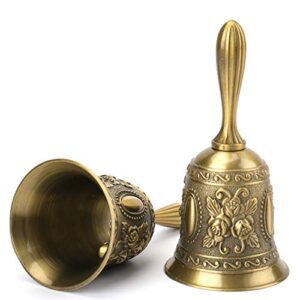 Suwimut 2 Pack Hand Bell, Multi-Purpose Brass Service Call Bell for Wedding Decoration, School, Church, Classroom, Bar, Alarm and Home Decoration