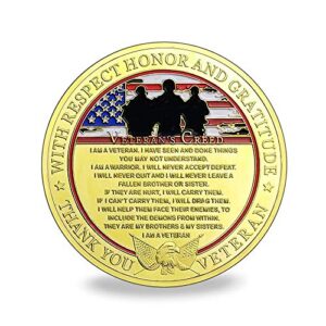 Military Veterans Creed Challenge Coin Thank You for Your Service-Veterans are My Brothers Military Coins Gift