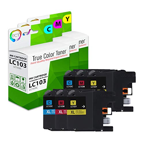 TCT Compatible Ink Cartridge Replacement for Brother LC103 LC103C LC103M LC103Y Works with Brother MFC-J470DW J475DW J6920DW J285DW J870DW Printers (Cyan, Magenta, Yellow) - 6 Pack