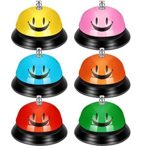 6 Pcs Call Bell Desk Bell for Service 3 Inch Diameter Smile Face Service Bell for Desk School Bell with Metal Anti Rust Construction Front Desk Bell for Hotel Counter Restaurant Office School, 6 Color