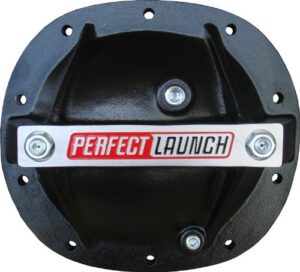 proform 66667 black aluminum differential cover with perfect launch logo and bearing cap stabilizer bolts for gm