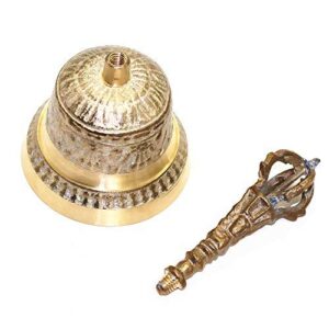 LONG TAO Hand Bell 6.8 Inch High Brass Antique Handbell for School Reception Dinner Shop Hotel Service Meditation Prayer Pet Feeding and Home Decoration