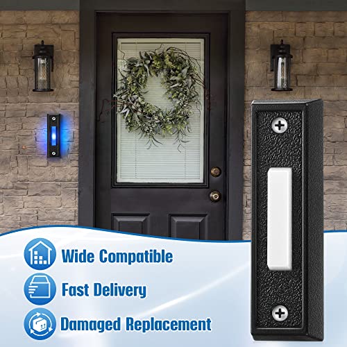 LED Lighted Doorbell Button Wired, Door Bell Ringer Push Buttons Replacement Wall Mount Door Chime Opener Switch, Black Doorbell Cover with Soft Blue Light