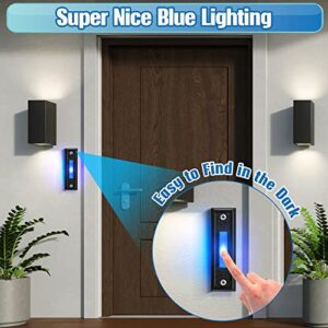 LED Lighted Doorbell Button Wired, Door Bell Ringer Push Buttons Replacement Wall Mount Door Chime Opener Switch, Black Doorbell Cover with Soft Blue Light