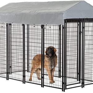 BestPet 8 x 4 x 6 Ft Dog Kennel Outdoor Dog Pen Playpen House Heavy Duty Dog Crate Metal Galvanized Welded Pet Animal Camping Cage Fence with UV-Resistant Waterproof Cover and Roof