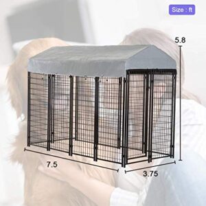 BestPet 8 x 4 x 6 Ft Dog Kennel Outdoor Dog Pen Playpen House Heavy Duty Dog Crate Metal Galvanized Welded Pet Animal Camping Cage Fence with UV-Resistant Waterproof Cover and Roof