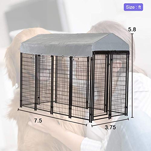 BestPet 8 x 4 x 6 Ft Dog Kennel Outdoor Dog Pen Playpen House Heavy Duty Dog Crate Metal Galvanized Welded Pet Animal Camping Cage Fence with UV-Resistant Waterproof Cover and Roof