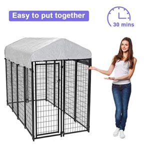 BestPet 8 x 4 x 6 Ft Dog Kennel Outdoor Dog Pen Playpen House Heavy Duty Dog Crate Metal Galvanized Welded Pet Animal Camping Cage Fence with UV-Resistant Waterproof Cover and Roof