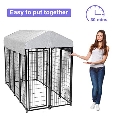 BestPet 8 x 4 x 6 Ft Dog Kennel Outdoor Dog Pen Playpen House Heavy Duty Dog Crate Metal Galvanized Welded Pet Animal Camping Cage Fence with UV-Resistant Waterproof Cover and Roof