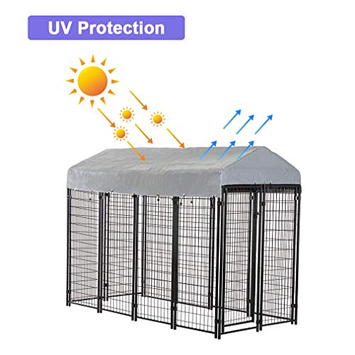 BestPet 8 x 4 x 6 Ft Dog Kennel Outdoor Dog Pen Playpen House Heavy Duty Dog Crate Metal Galvanized Welded Pet Animal Camping Cage Fence with UV-Resistant Waterproof Cover and Roof